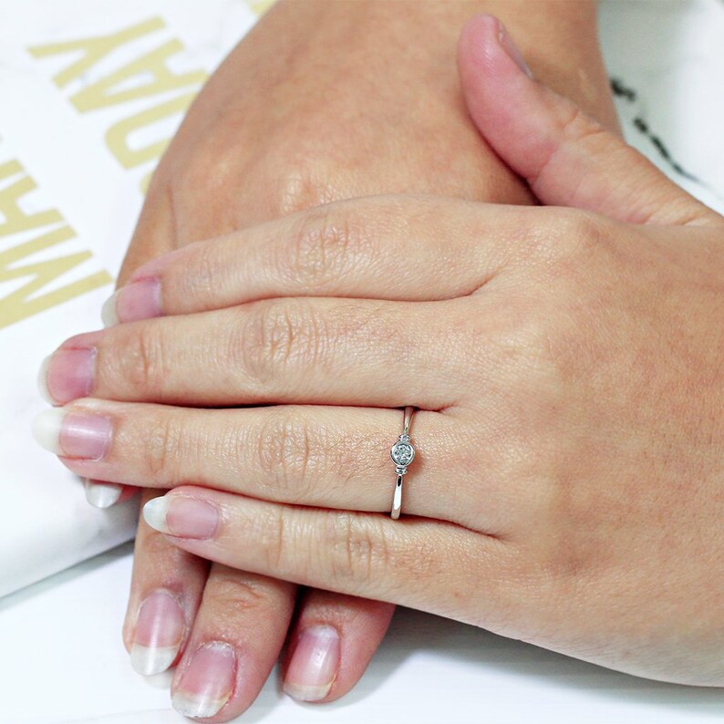 Small Bezel Set Diamond Promise Ring Solid 14K 18K White Rose | Etsy