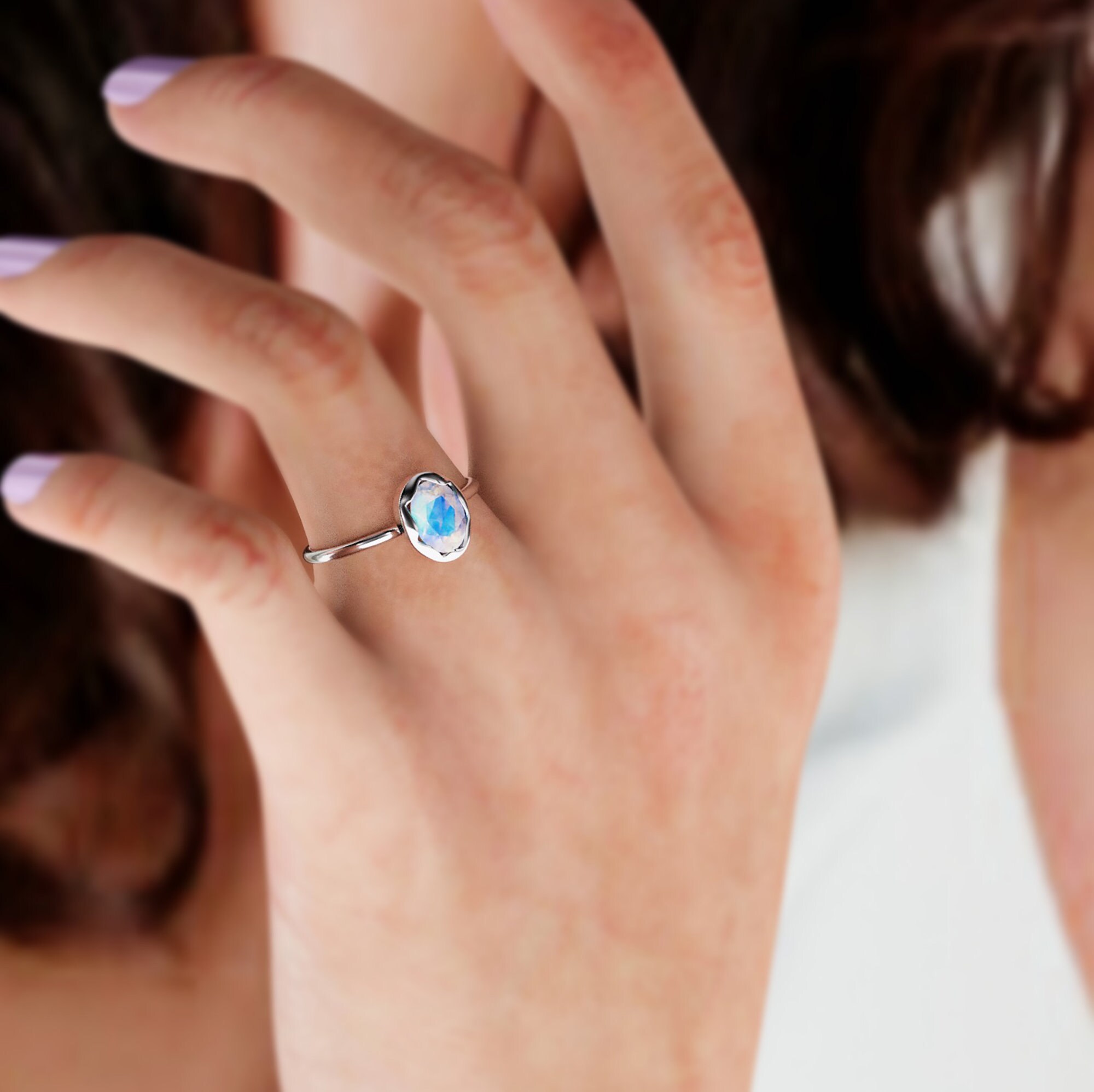 Oval Moonstone Ring Rainbow Moonstone Promise Ring Rose | Etsy