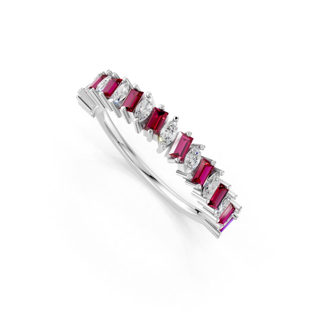 Real Ruby Baguette Ring, Ruby Diamond Ring, Ruby Wedding Band, Marquise ...