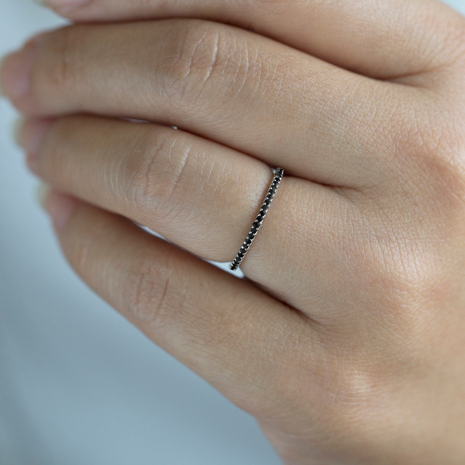 Black Diamond Wedding Band, Thin Wedding Ring, Half Eternity Band for ...