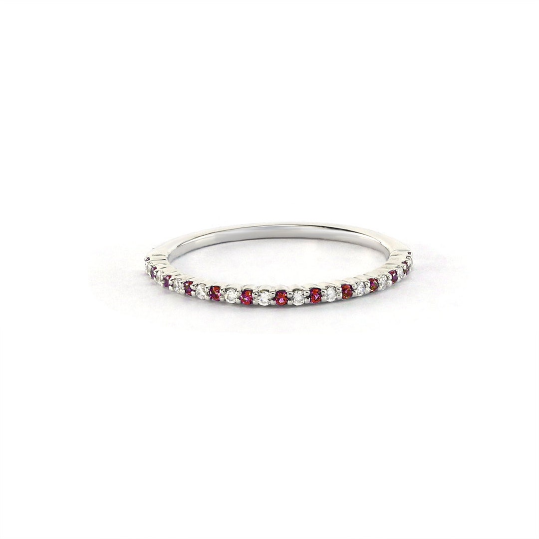 Genuine Ruby Ring, Diamond Wedding Band, Half Eternity Wedding Band ...