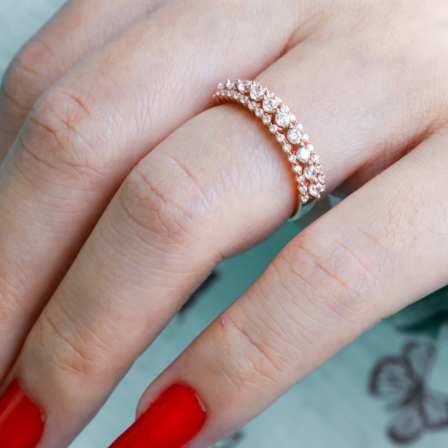 Unique Moissanite Ring 14k Solid Gold Band Simulated Diamond - Etsy