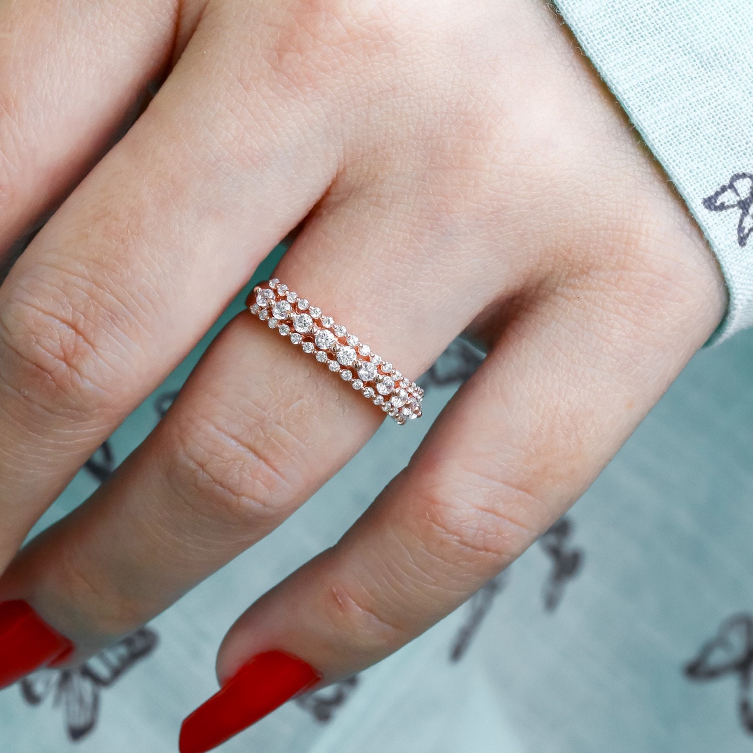 Unique Moissanite Ring 14k Solid Gold Band Simulated Diamond - Etsy