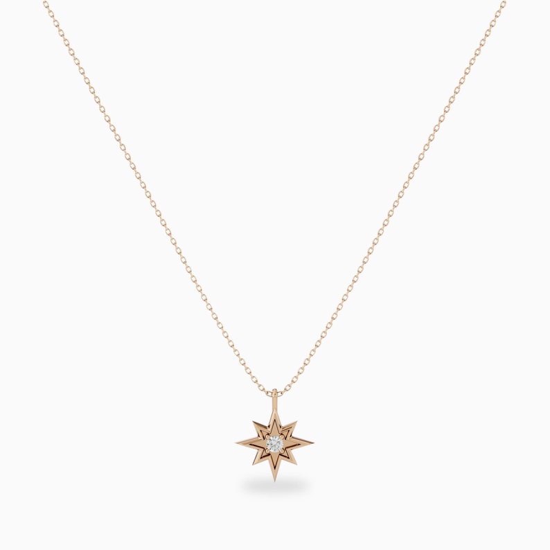Diamond North Star Necklace 14k/18k Solid Gold Dainty Gift | Etsy