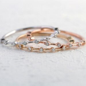 Diamond Stacking Ring, Set of 3 Rings, Tri Color Dainty Half Eternity ...