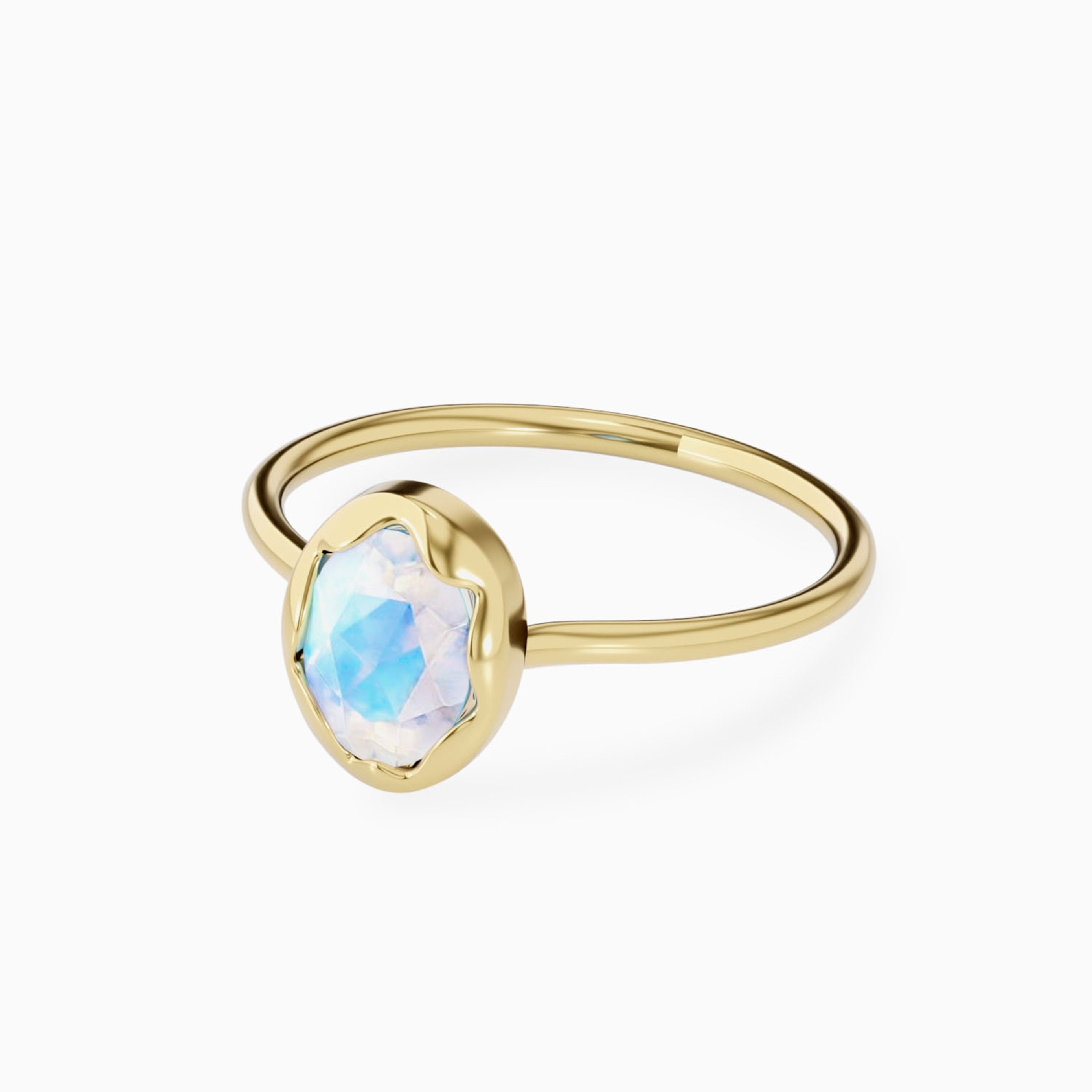 Oval Moonstone Ring Rainbow Moonstone Promise Ring Rose | Etsy