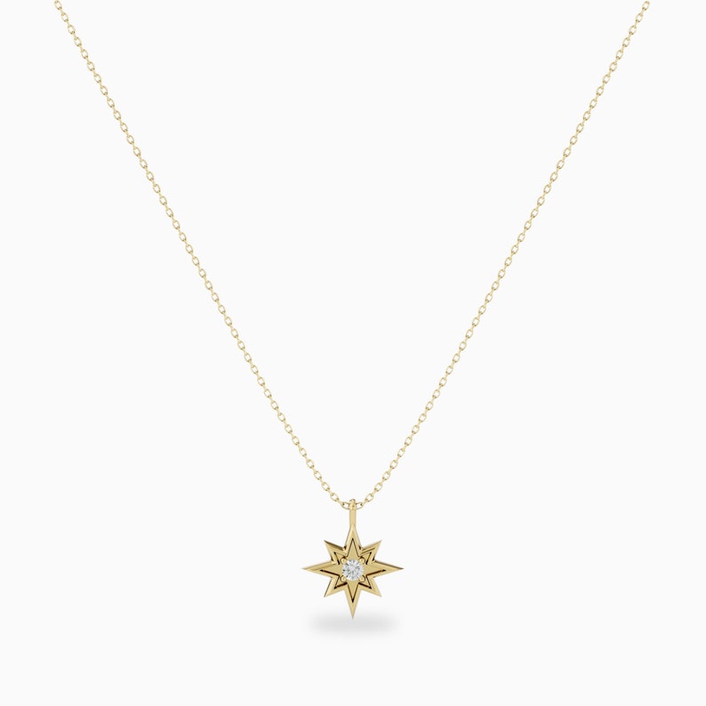 Diamond North Star Necklace 14k/18k Solid Gold Dainty Gift | Etsy