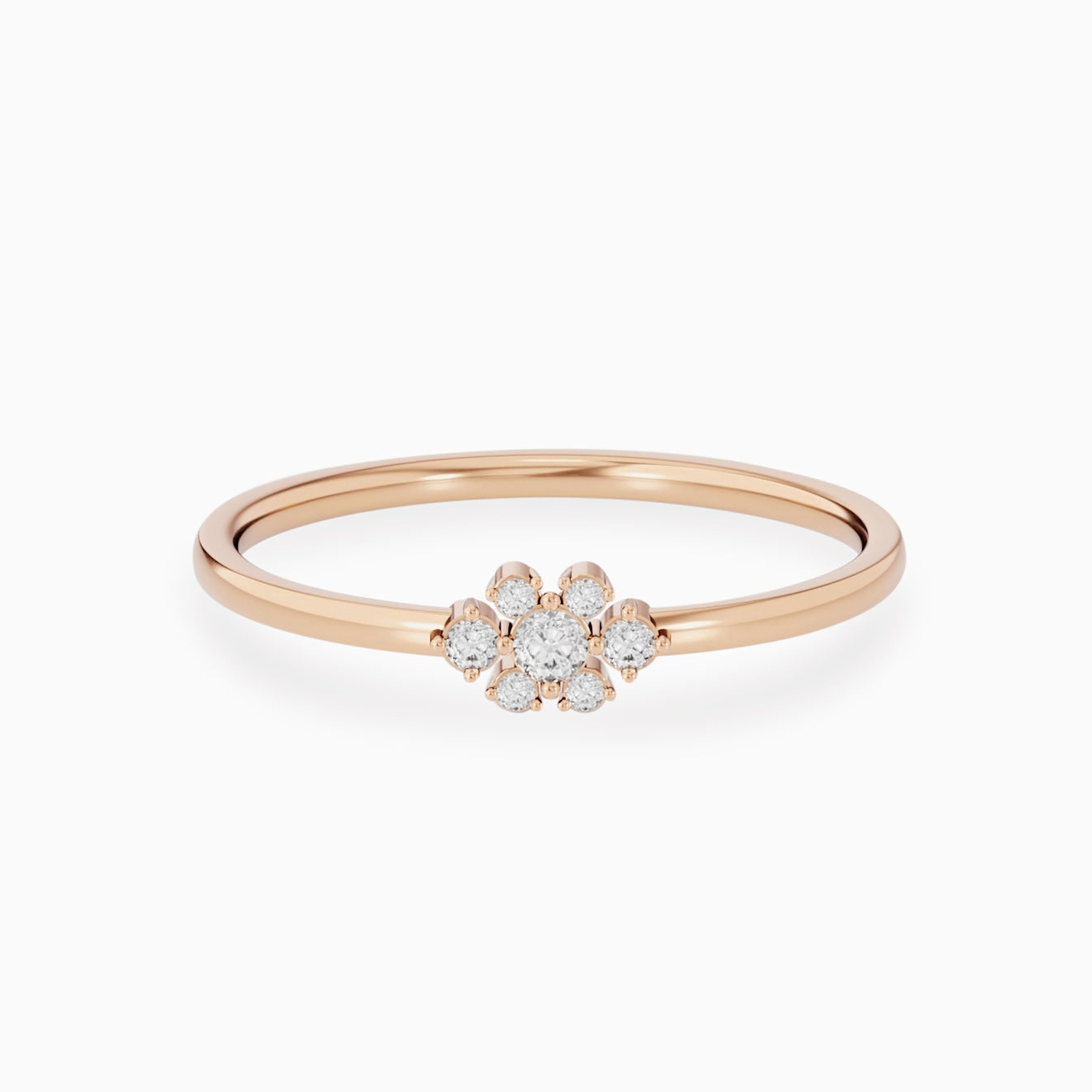 Cluster Diamond Ring 14k Gold, Cluster Setting Dainty Wedding Ring ...