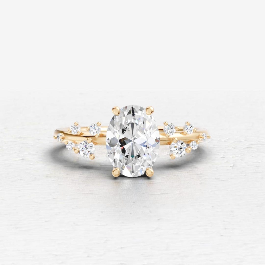 14k Gold Oval Diamond Engagement Ring, 10k/14k/18k Solid Gold, Lab ...