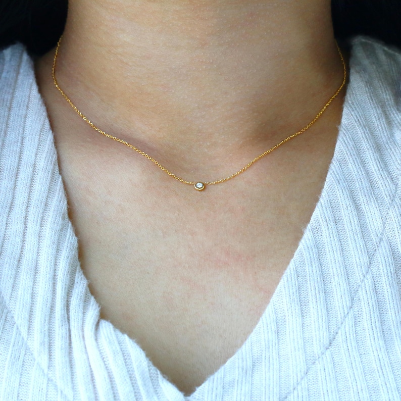 Small Diamond Necklace Delicate Diamond Necklace Yellow Gold - Etsy