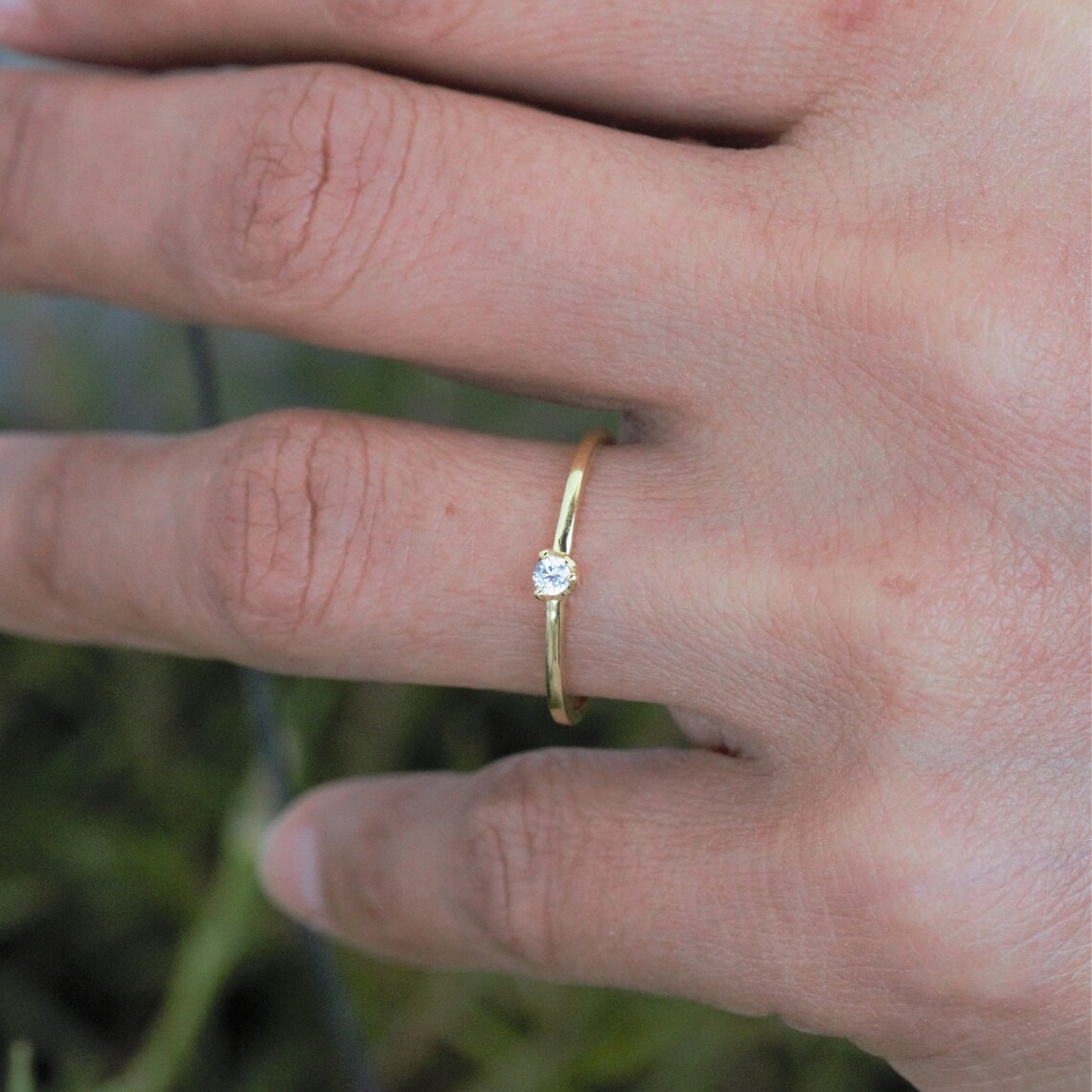 Dainty Diamond Ring Solid 14K 18K Gold Tiny Ring Small | Etsy