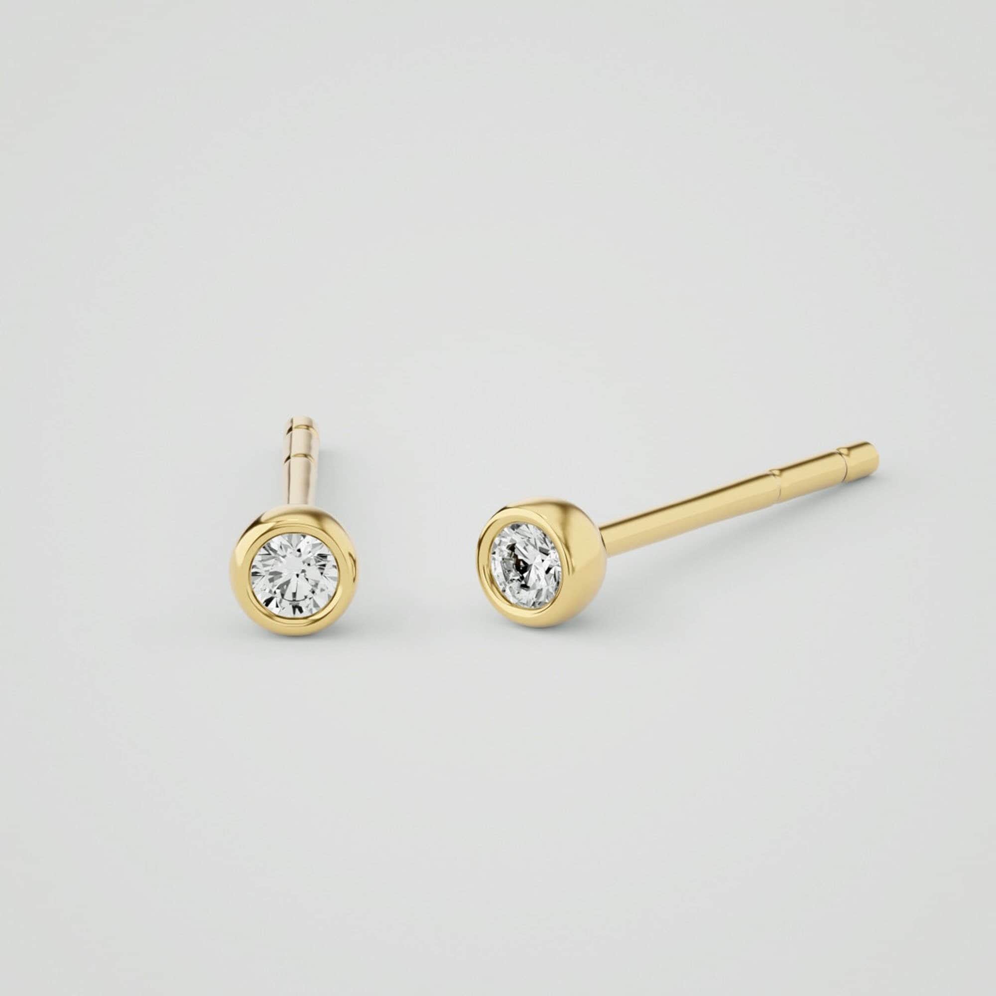 Diamond Stud Earrings Bezel Set Studs Solitaire Earring - Etsy