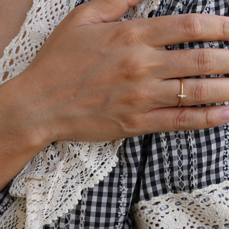 Dainty Diamond Ring Solid 14K 18K Tiny Ring Small - Etsy