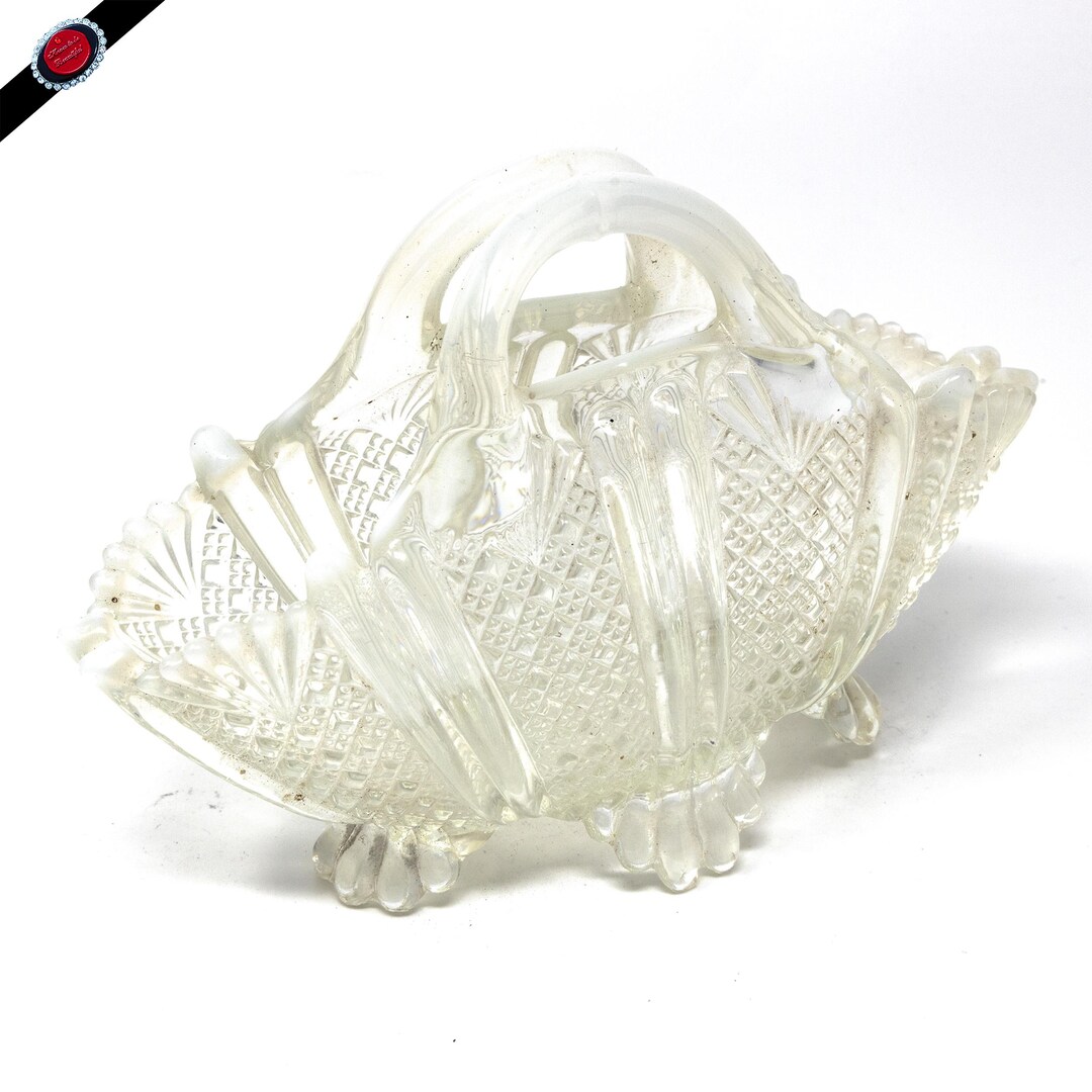 Antique Moonshine Glass Basket Vase - Rd 96945 - Richelieu Pattern ...