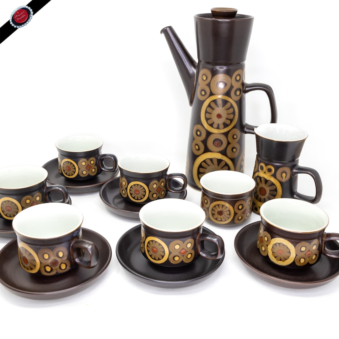 Vintage Denby Arabesque Coffee Set: Mid-century Stoneware Tableware (15 ...