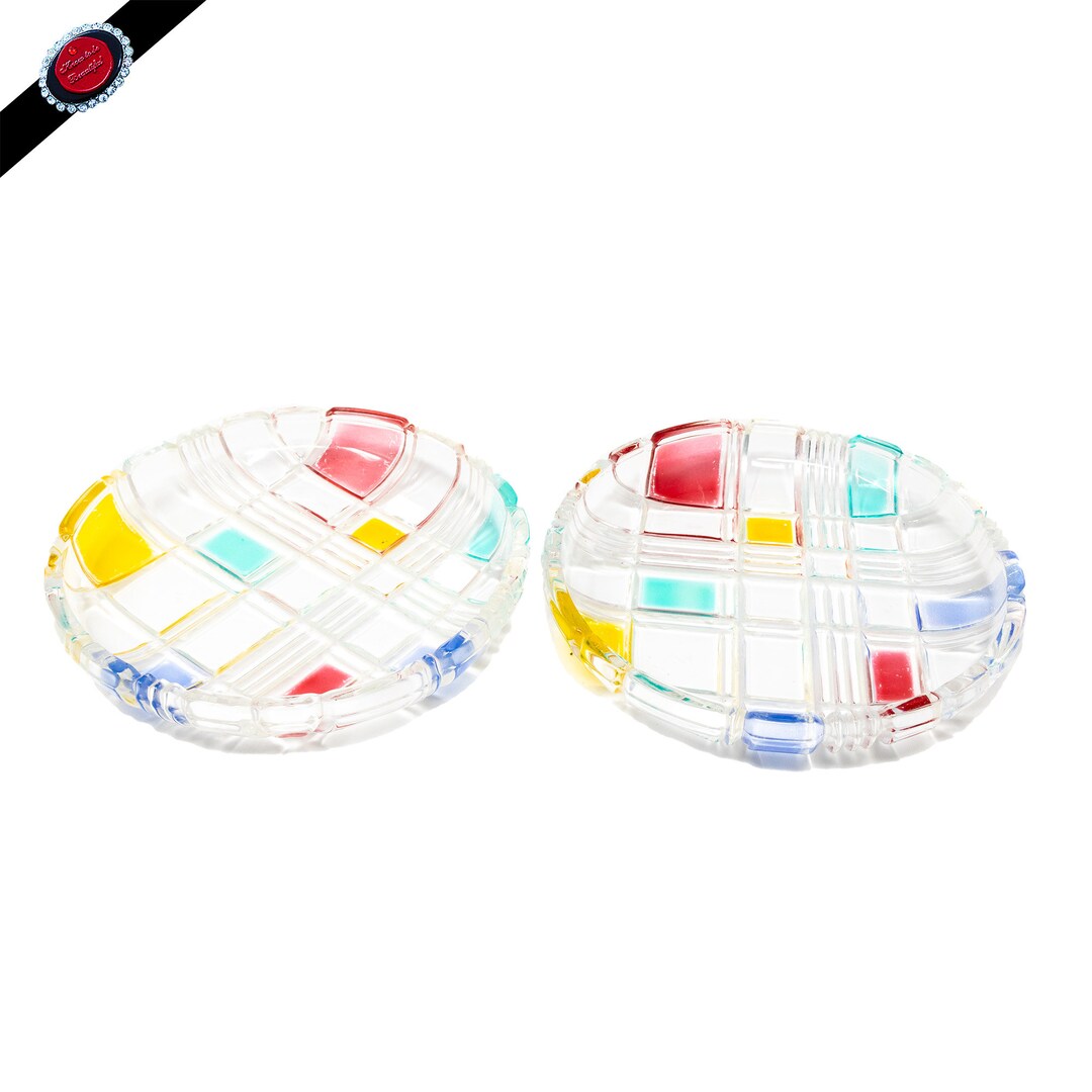 Vintage Shallow Glass Bowls With Coloured Panels - Beautiful - Useful ...
