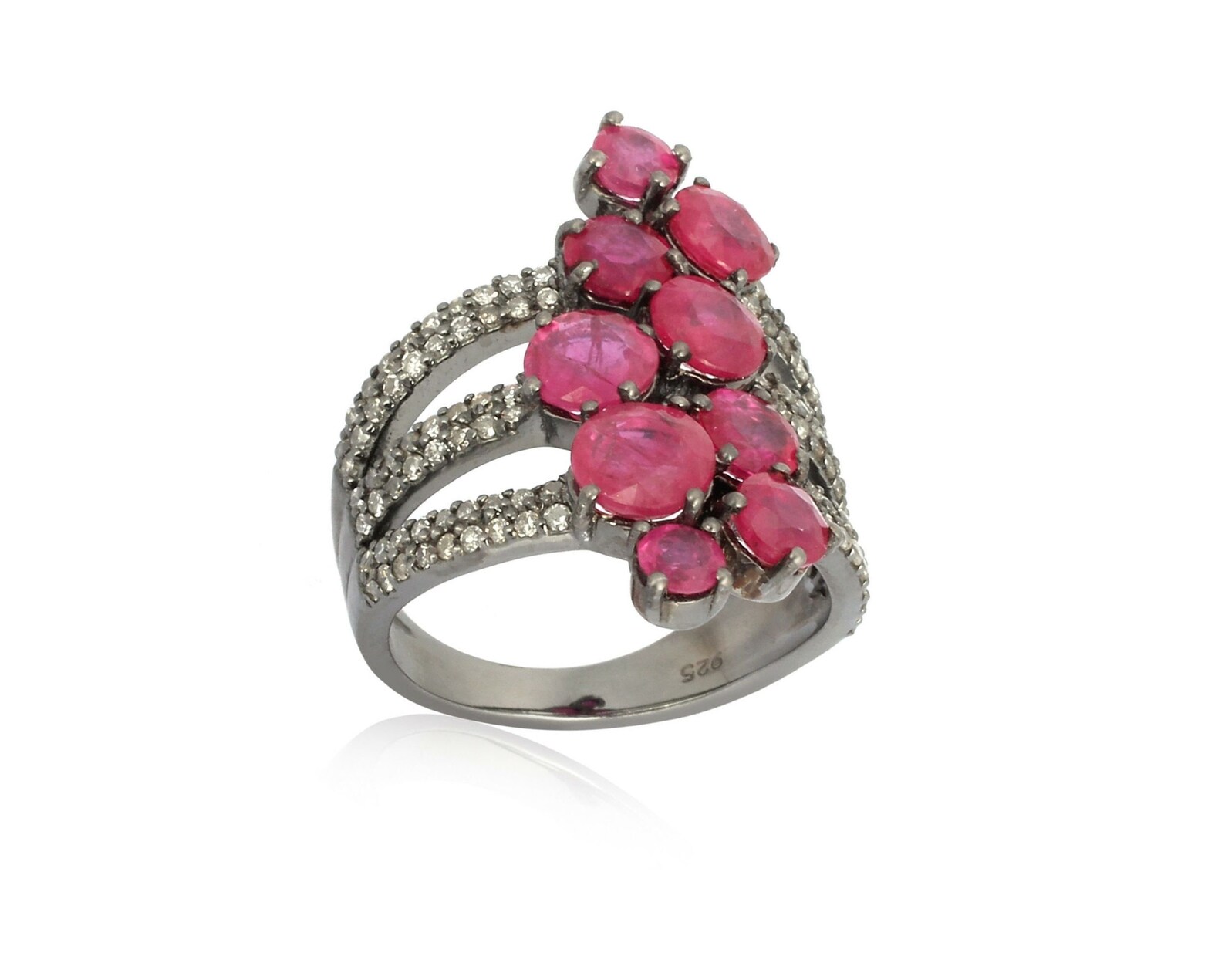 Vintage Ruby Cluster Ring Antique Ruby and Diamond Ring Engagement Gift ...