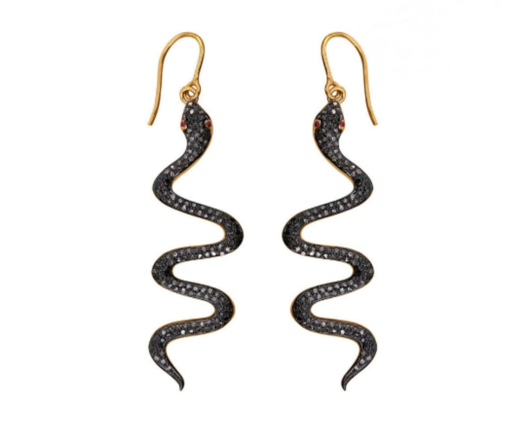 14k Gold Pave Diamond Snake Earrings: Sterling Silver Serpent Dangle - Etsy