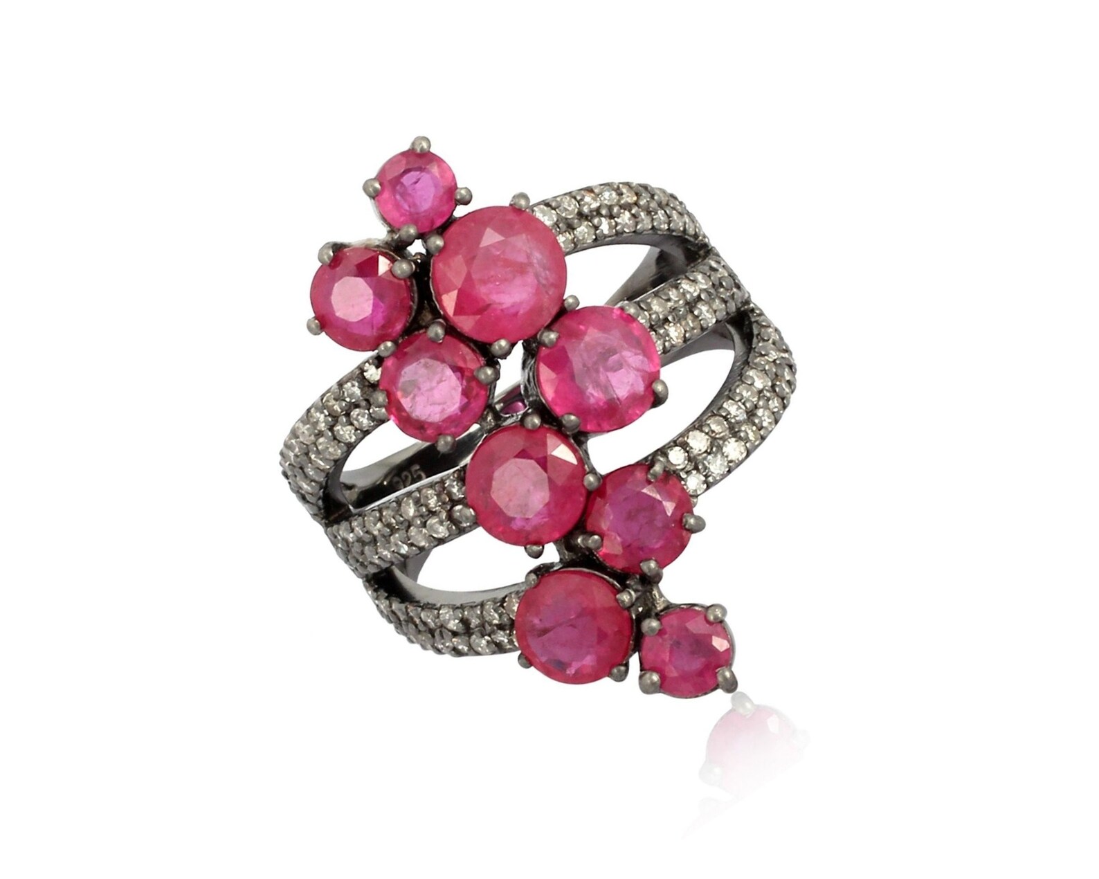 Vintage Ruby Cluster Ring Antique Ruby and Diamond Ring Engagement Gift ...