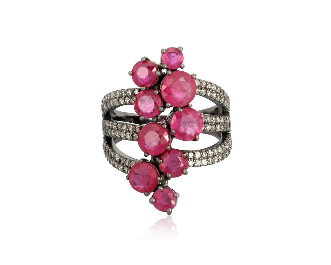 Vintage Ruby Cluster Ring Antique Ruby and Diamond Ring Engagement Gift ...