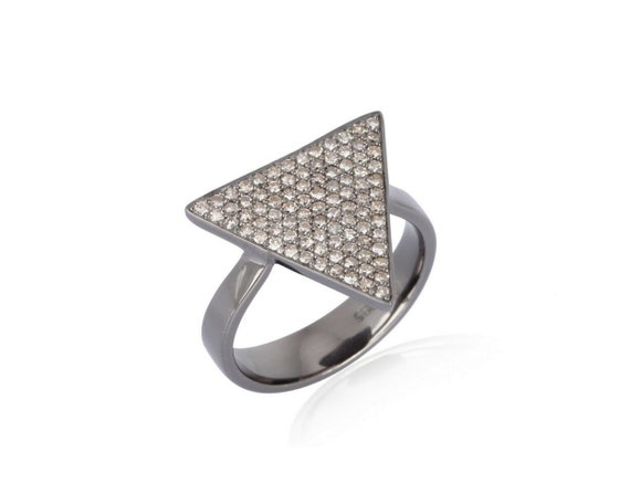 Triangle Diamond Engagement Ring Sterling Silver Pave - Etsy