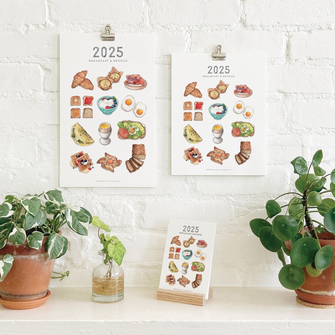 2025 Calendar: Breakfast & Brunch / Food Illustration / Art / Waffles ...