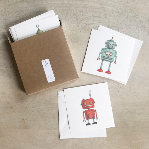 Robots: Cards Box Set / Notecards / Flat Cards / Watercolor | Etsy