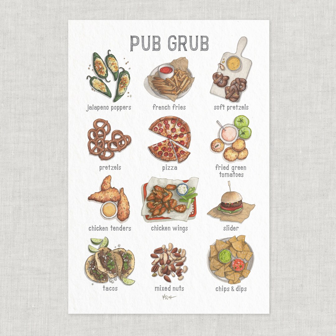 Pub Grub: Poster / Food / Bar Snacks / Illustrations / Art Print / Home ...