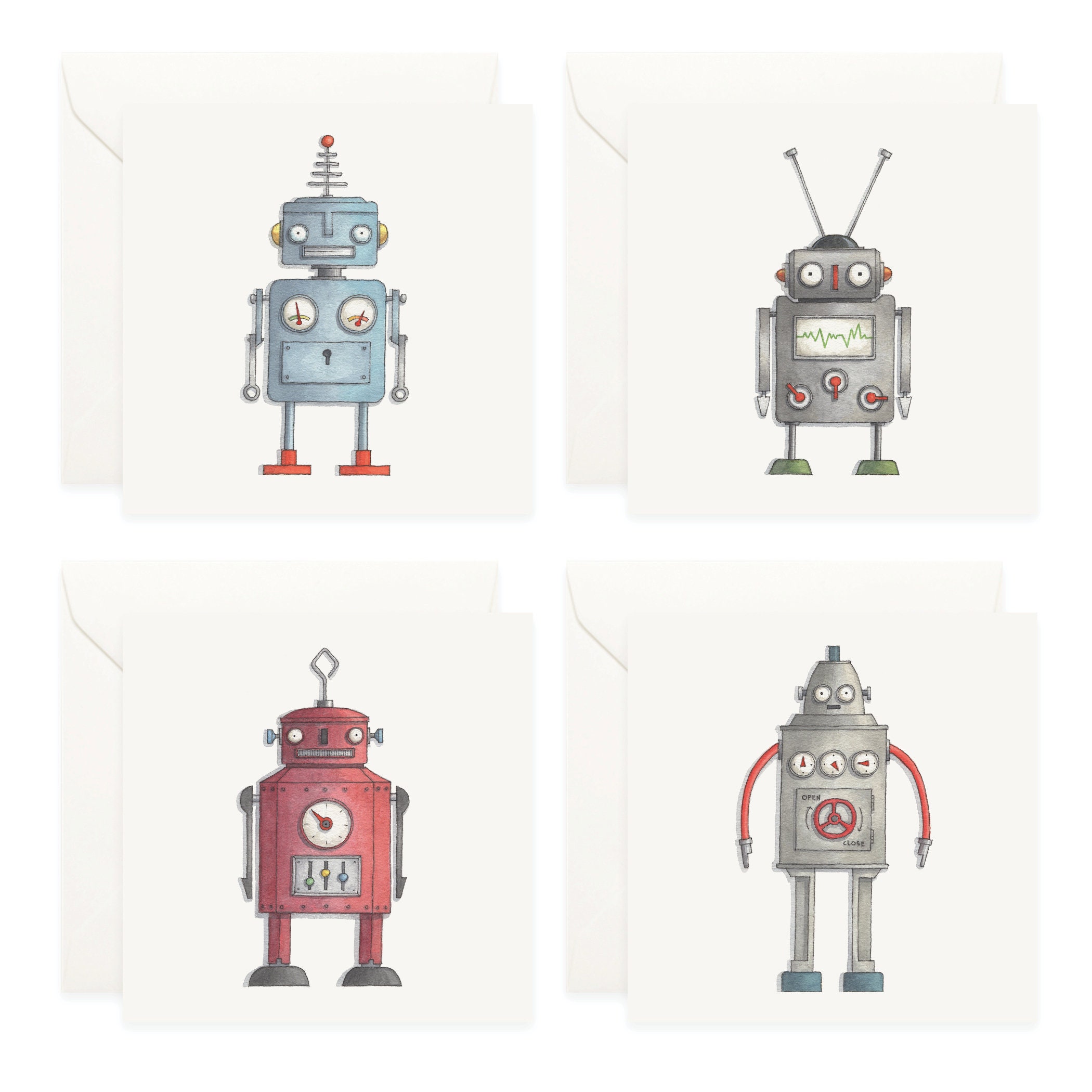 Robots: Mini Cards Box Set / Gift Tags / Watercolor | Etsy