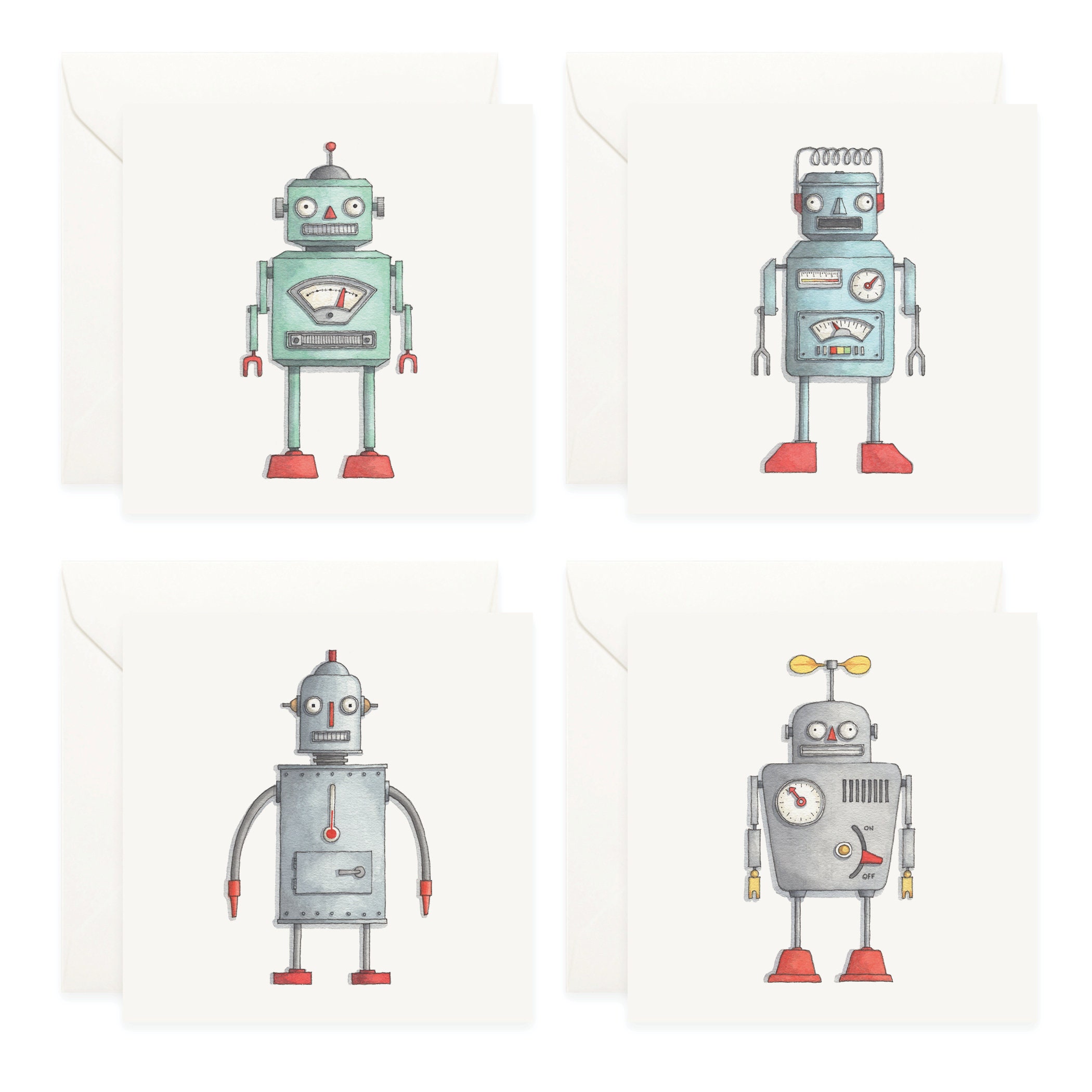 Robots: Cards Box Set / Notecards / Flat Cards / Watercolor | Etsy