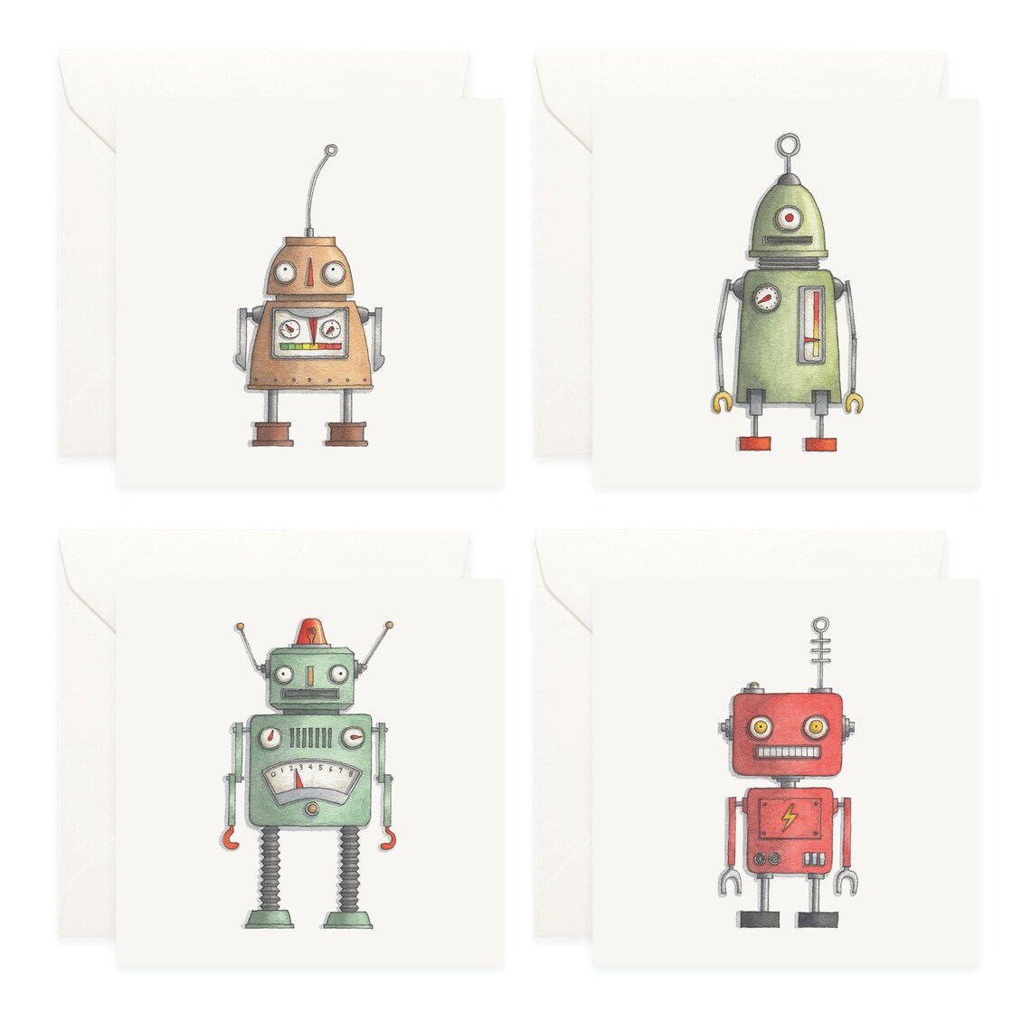 Robots: Mini Cards Box Set / Gift Tags / Watercolor | Etsy
