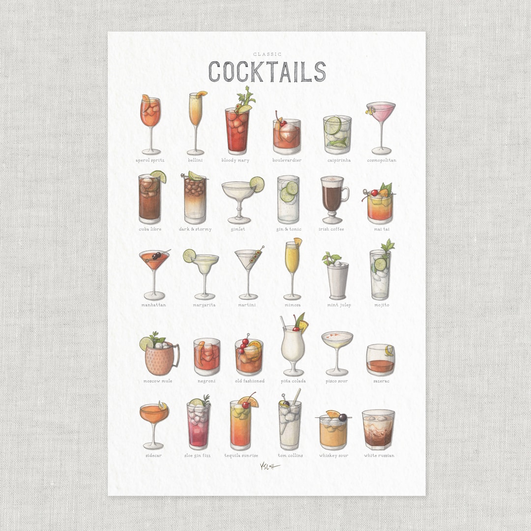 Cocktails: Chart / Classic / Poster / Food / Illustrations / Art Print ...