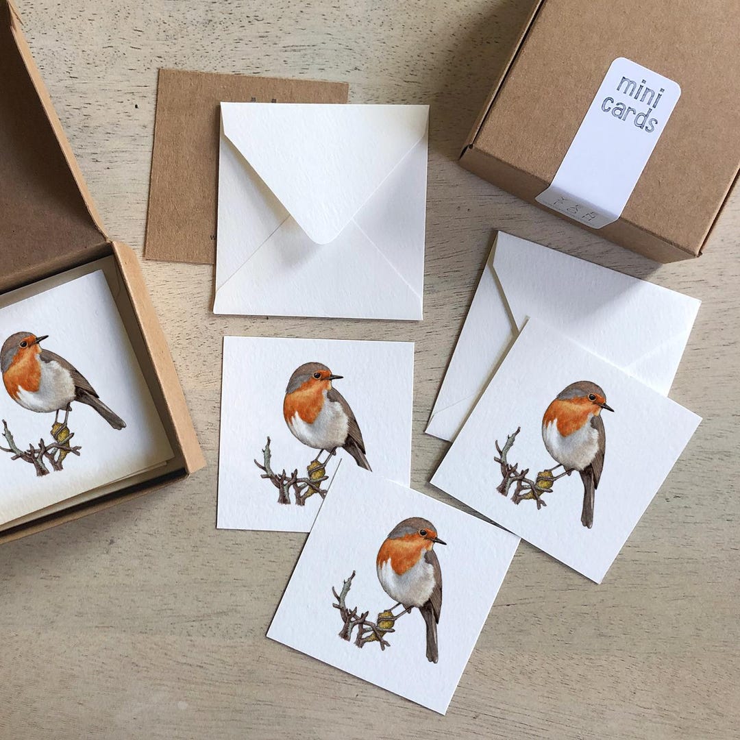 Robin: Mini Cards Box Set / Gift Tags / Watercolor Illustration / Tiny ...