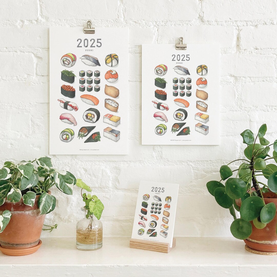 2025 Calendar: Sushi / Art / Food / Salmon / Tuna / Tamago / Nigiri ...