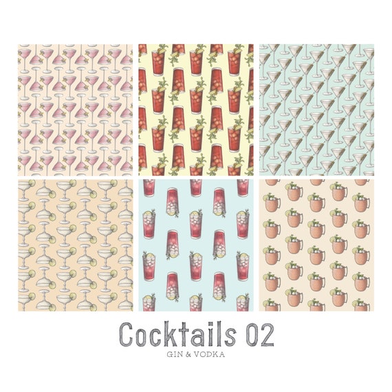 Cocktails: 02 Gin & Vodka / Gift Wrap Paper / Birthday / - Etsy