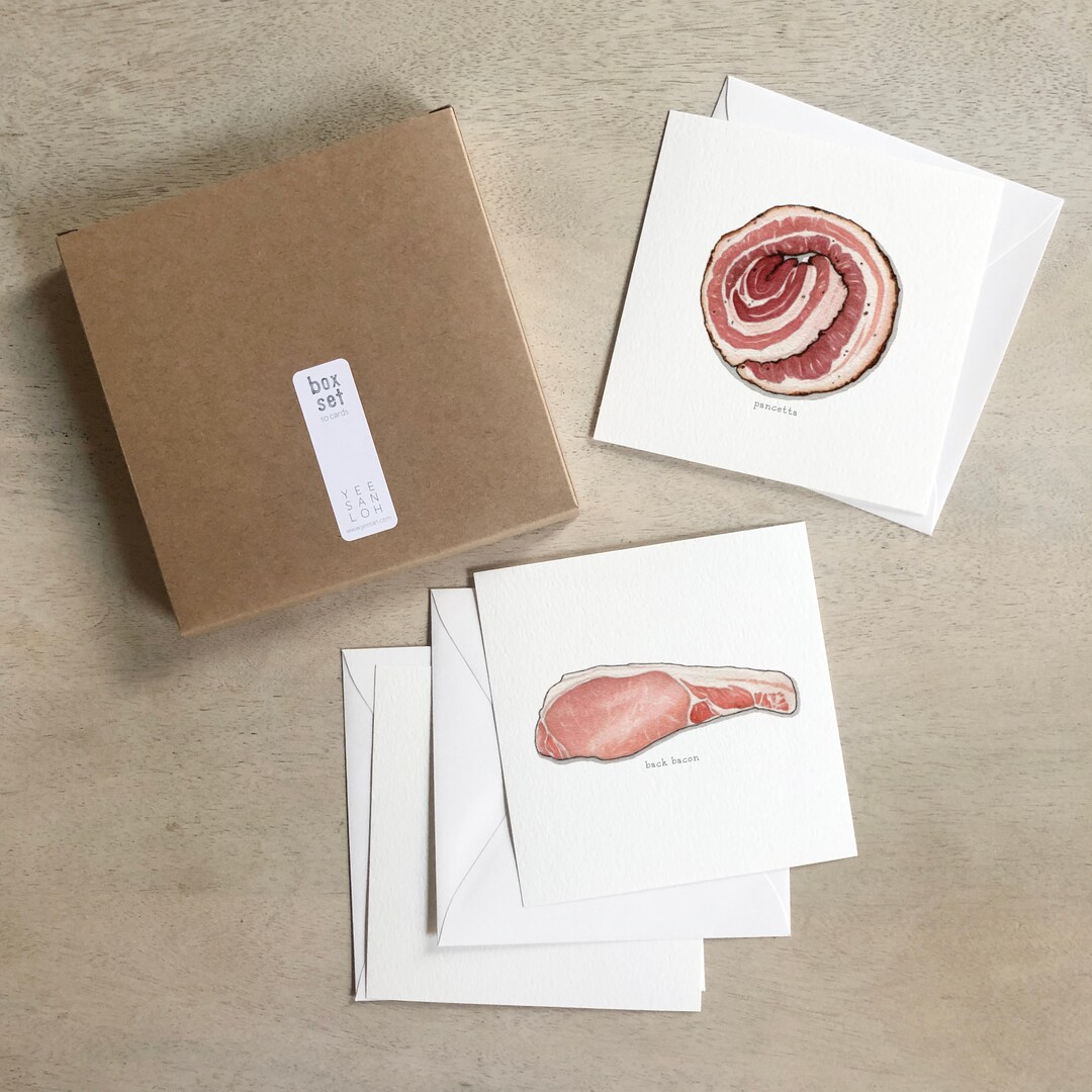 Bacon: Cards Box Set / Notecards / Flat Cards / Watercolor Illustration ...