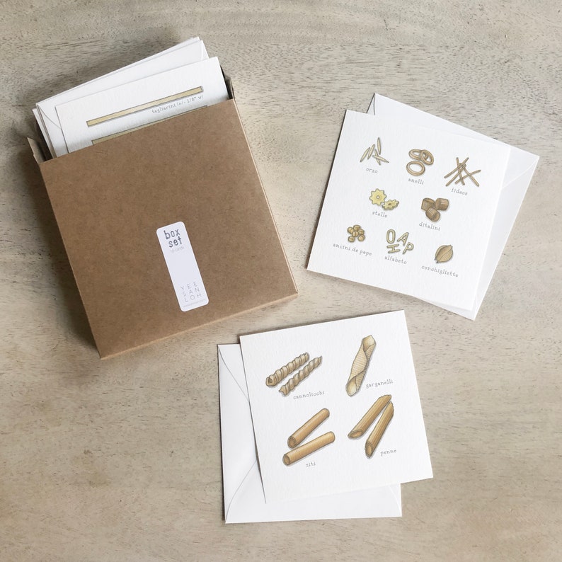 Pasta: Cards Box Set / Notecards / Flat Cards / Watercolor Illustration ...