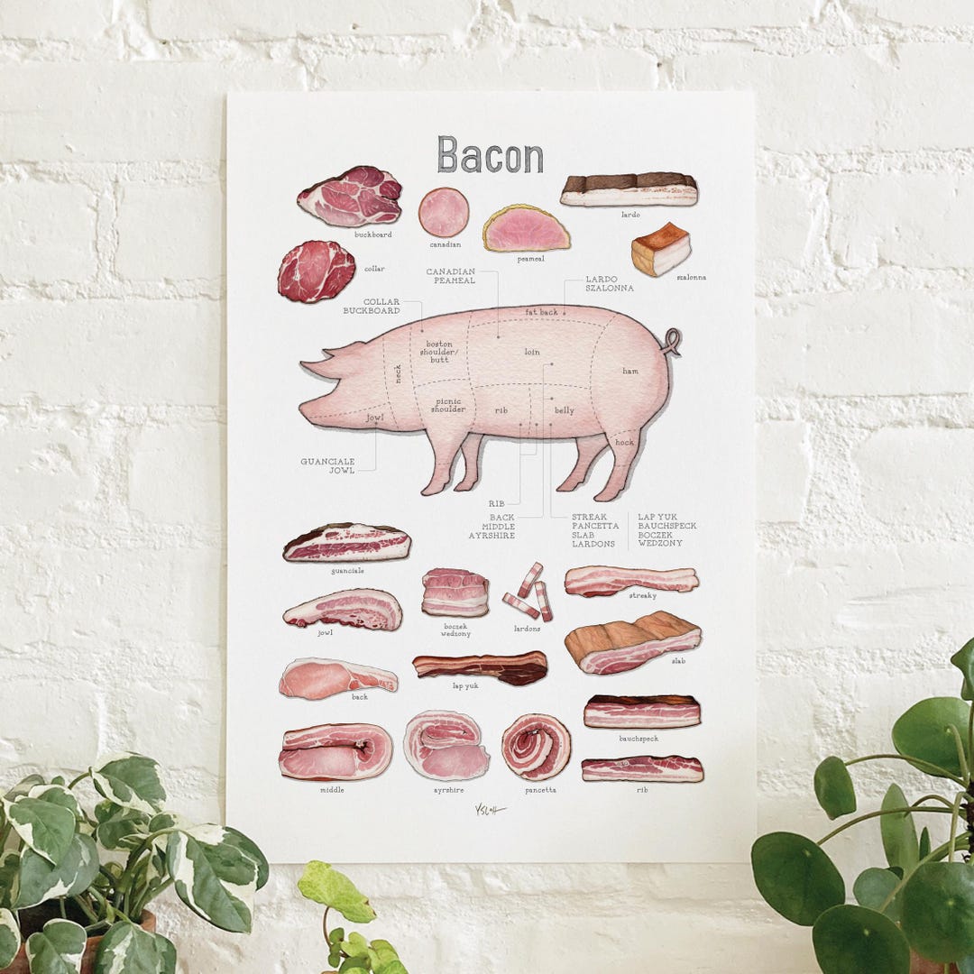 Bacon: Poster / Food / Illustrations / Art Print / Home Decor / Kitchen ...
