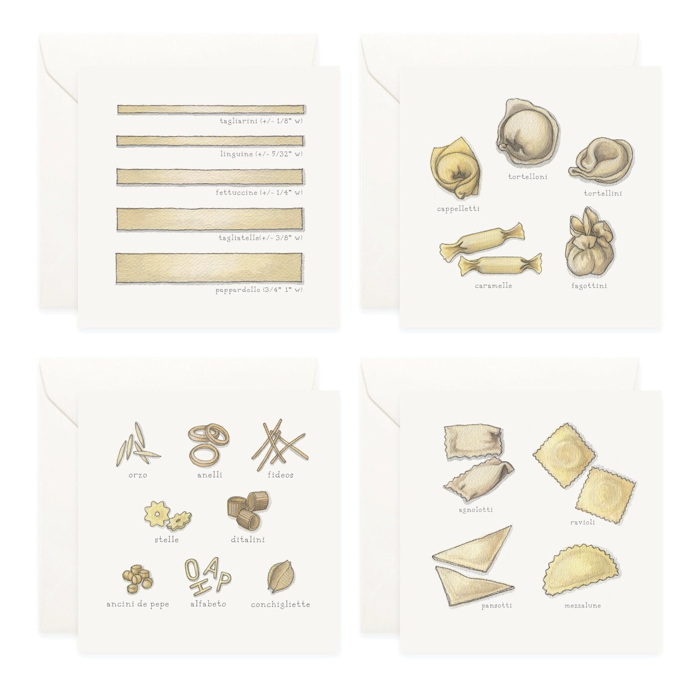 Pasta: Cards Box Set / Notecards / Flat Cards / Watercolor Illustration ...