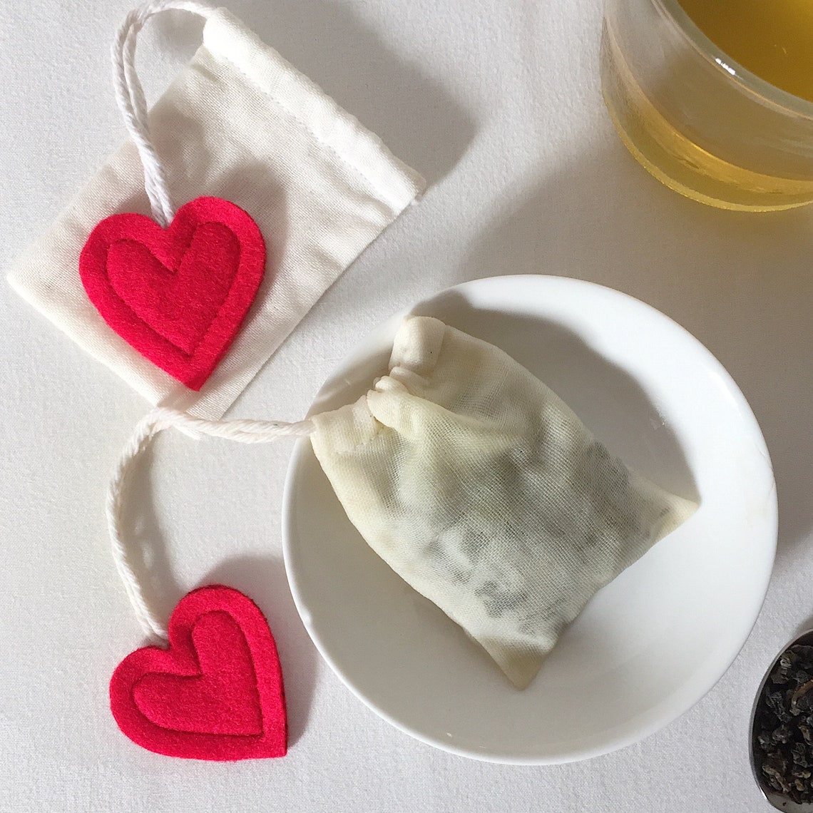 Set of 2 Reusable Cotton Tea Bag Heart Shaped Tea Tag - Etsy