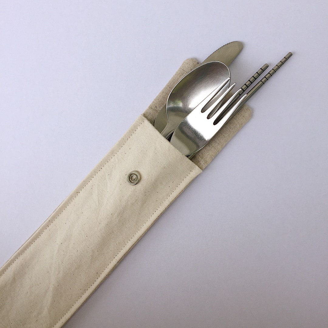 Zero Waste Cutlery Pouch - Natural | Travel Utensil Pouch | Straw Pouch ...