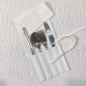 Zero Waste Cutlery Wrap White Travel Utensil Wrap Lunch - Etsy