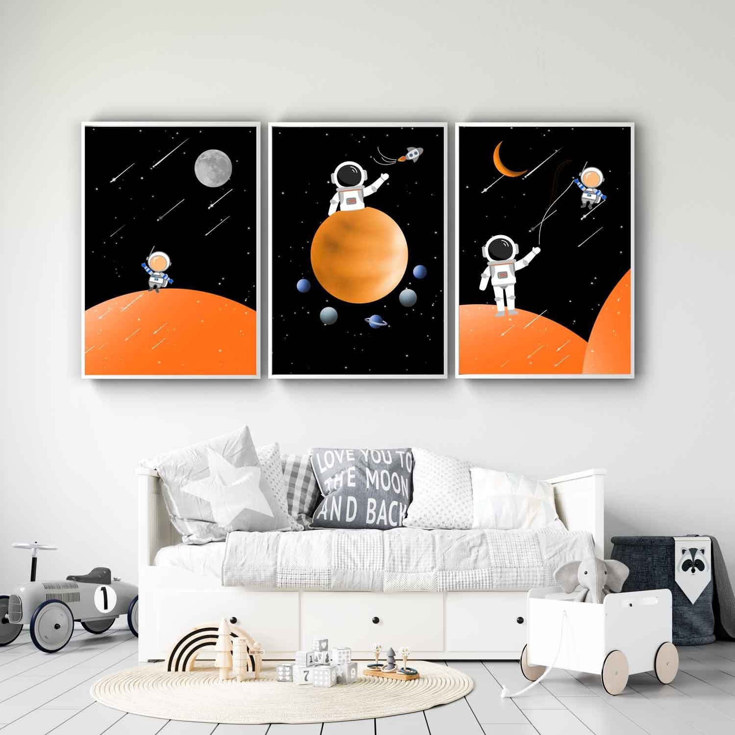 Set of 3 Outer Space Astronaut Poster Print Canvas Frame | Etsy