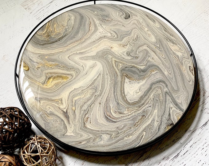 18 Lazy Susan With Rail Cream &. Neutrals With Metallic Gold 1145 - Etsy