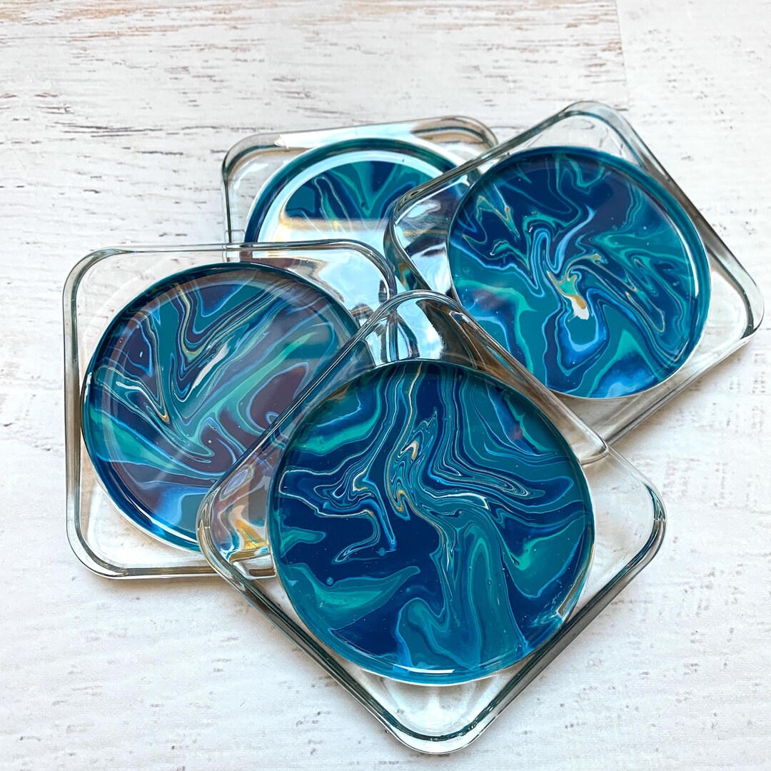 Glass Coasters - Blue & Teal - (set of 4) - Etsy
