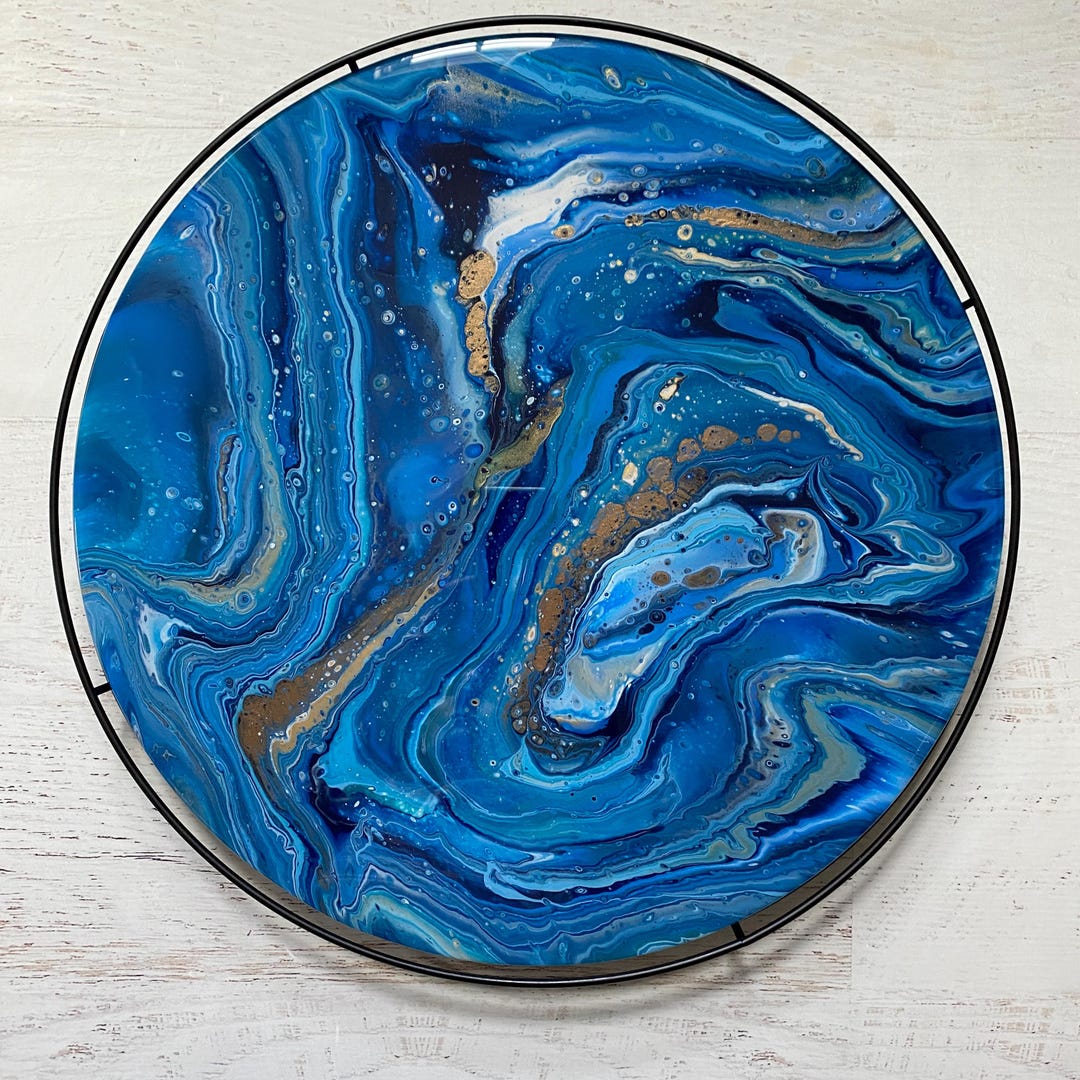 Handmade Lazy Susan 18” With Rail - Prussian Blue & Gold - Etsy