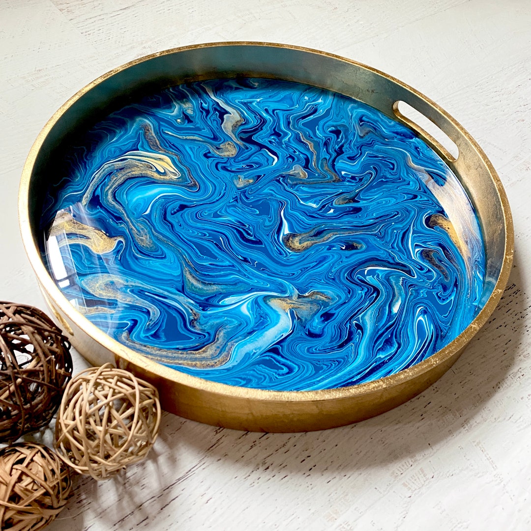 18" Round Gold Leaf Serving Tray With Handles - Ottoman Tray ...