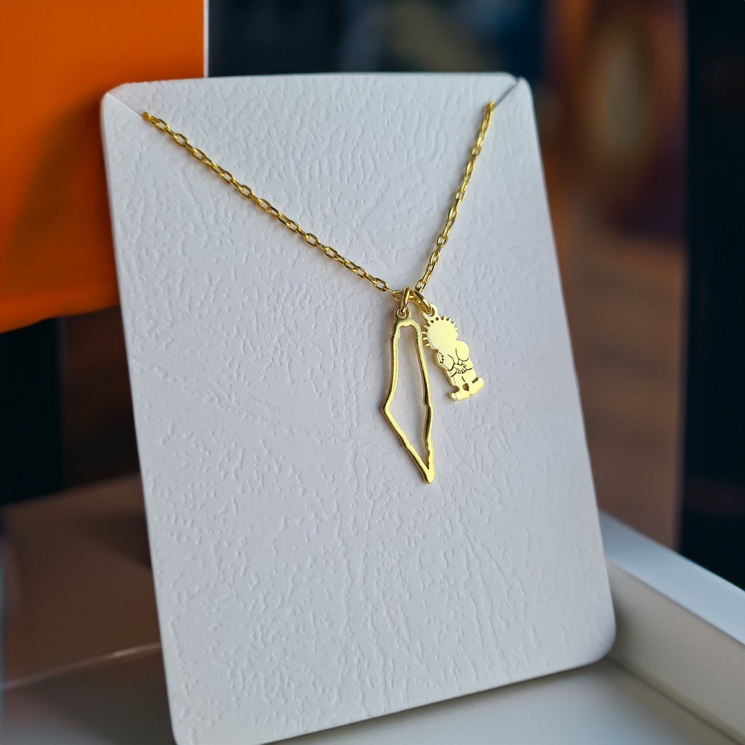 Hanzala Necklace, Palestine Outline Necklace, Tiny Palestine Outline ...