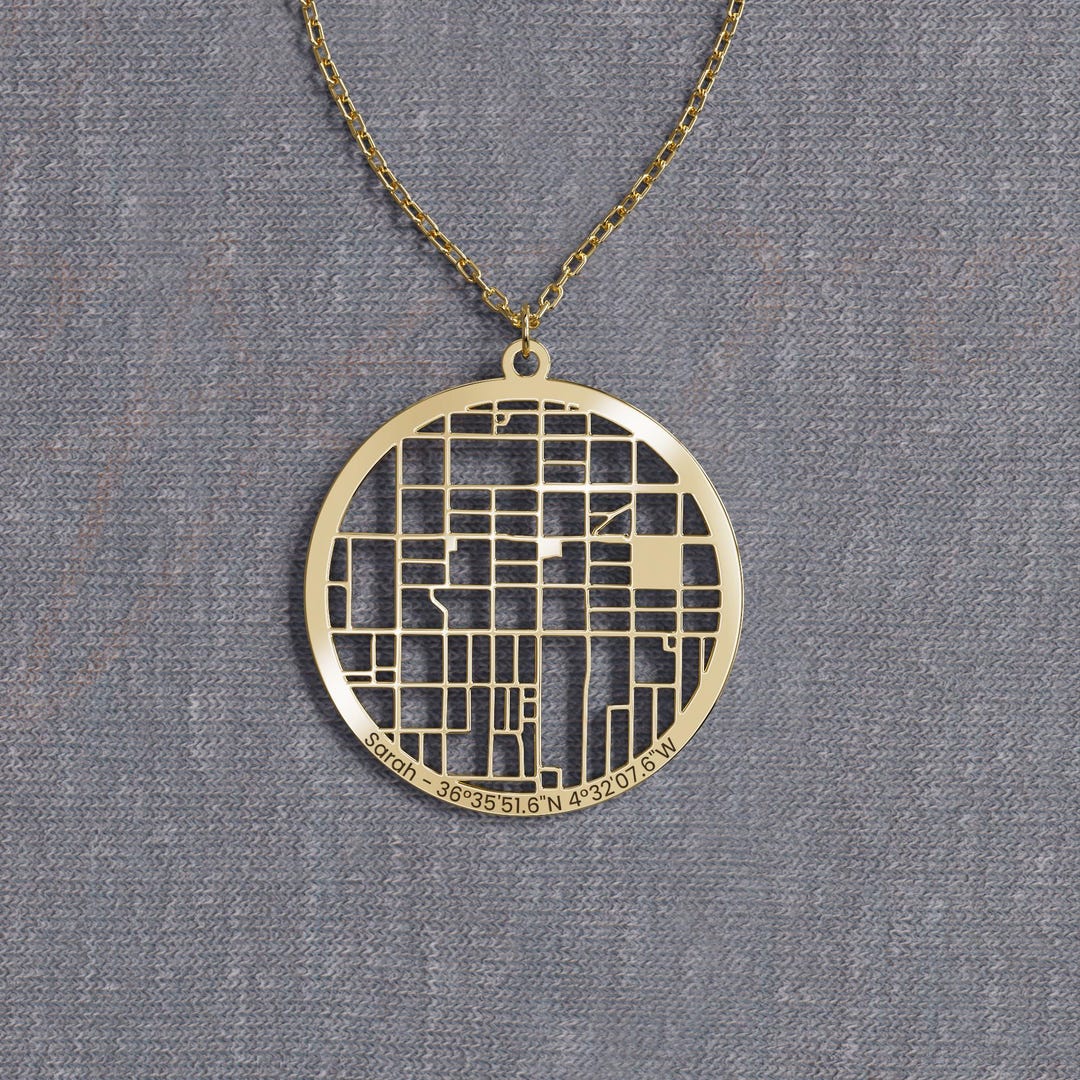 Personalized Map Necklace, Necklace Map Coordinates, Custom Map ...
