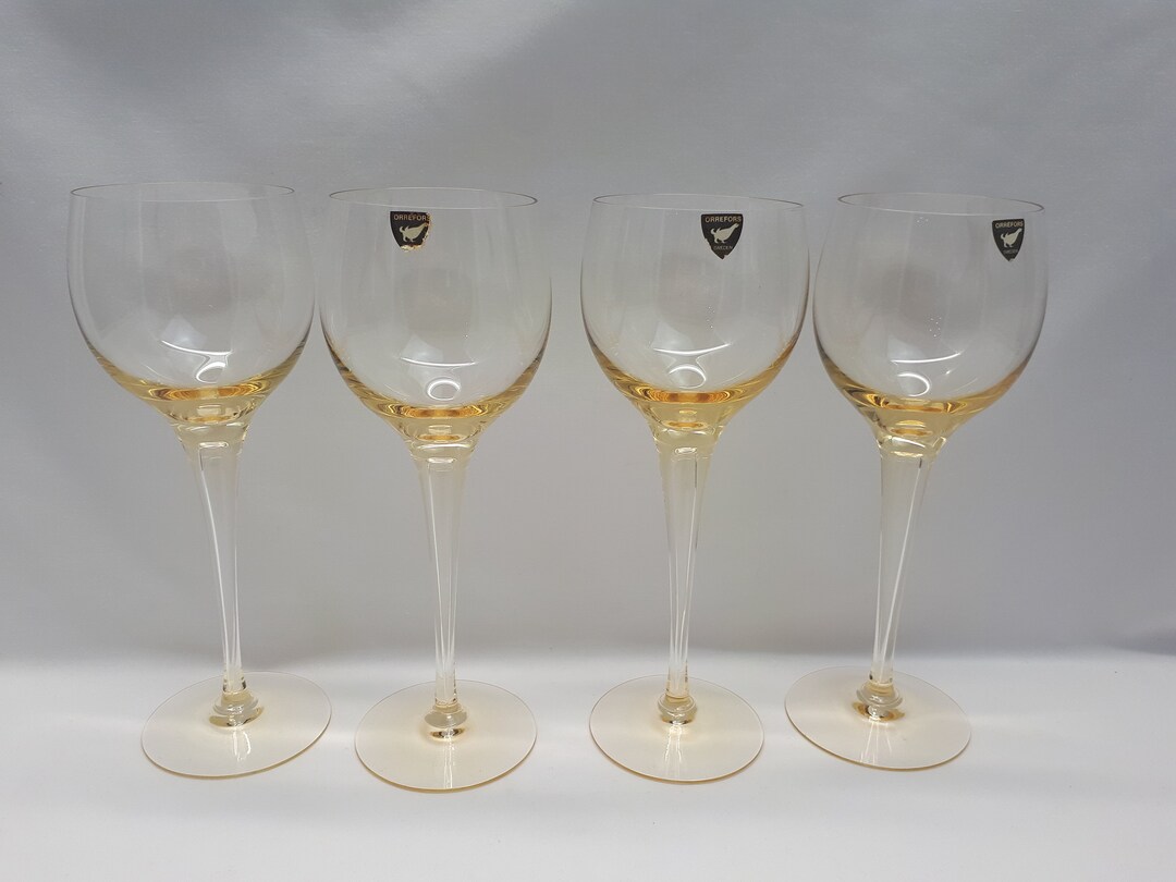 Set of Four Orrefors Sweden Wine Water Glasses Globlet Clear to Amber ...